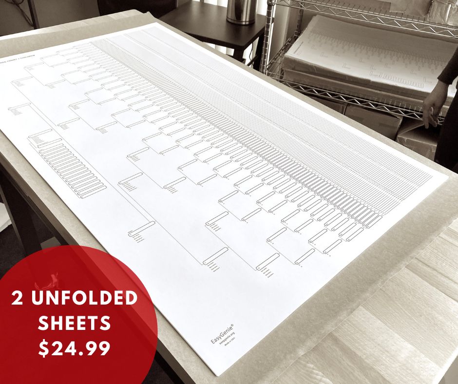 10-Generation Pedigree Charts (2 Unfolded Sheets) – EasyGenie