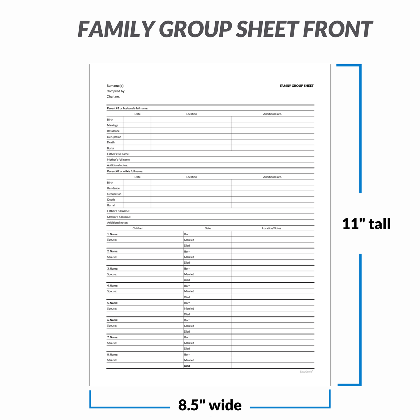 EasyGenie Professional Grade Two-Sided Family Group Sheets for Genealo