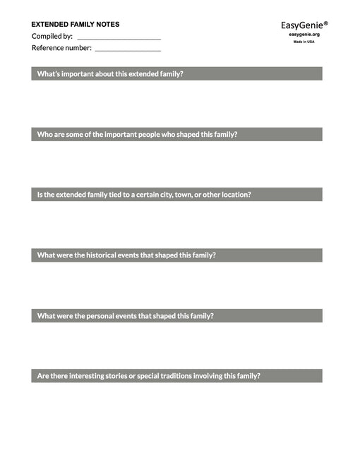 Digital Download: Extended Family Notes Fillable Genealogy PDF – EasyGenie