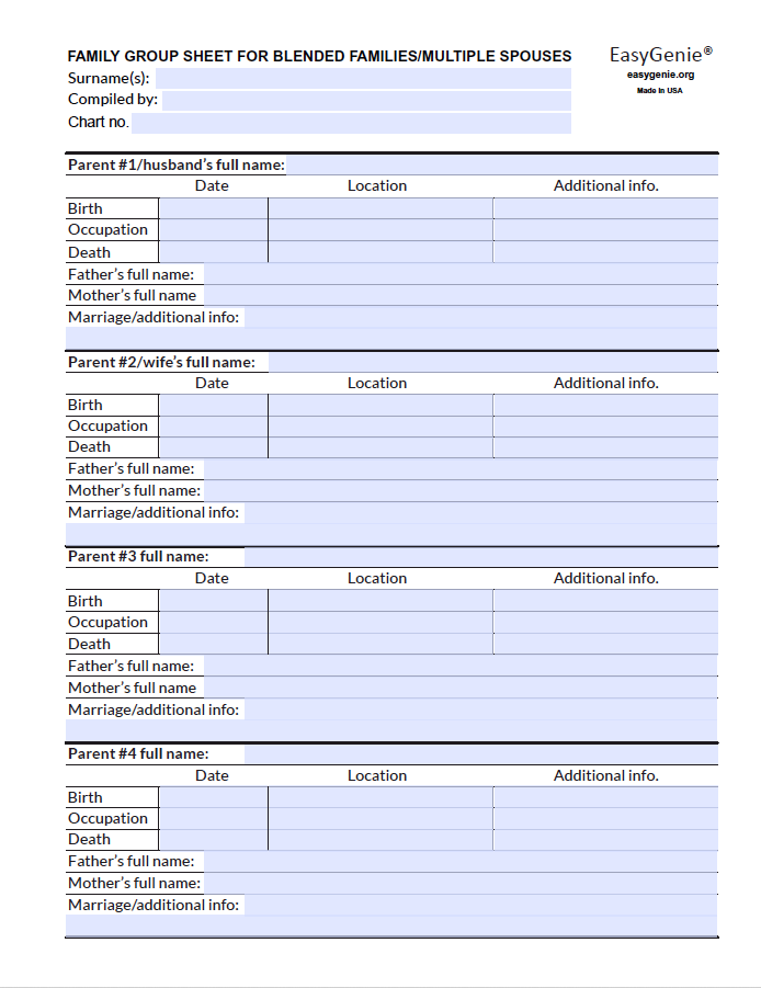 PDF Download: Blended Family Genealogy Forms Kit (2 Forms with Multipl ...